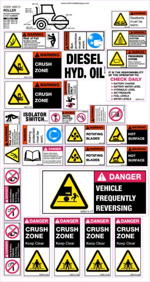 Machinery Sticker Sets - Roller (27 decals per sheet) | Safety Network